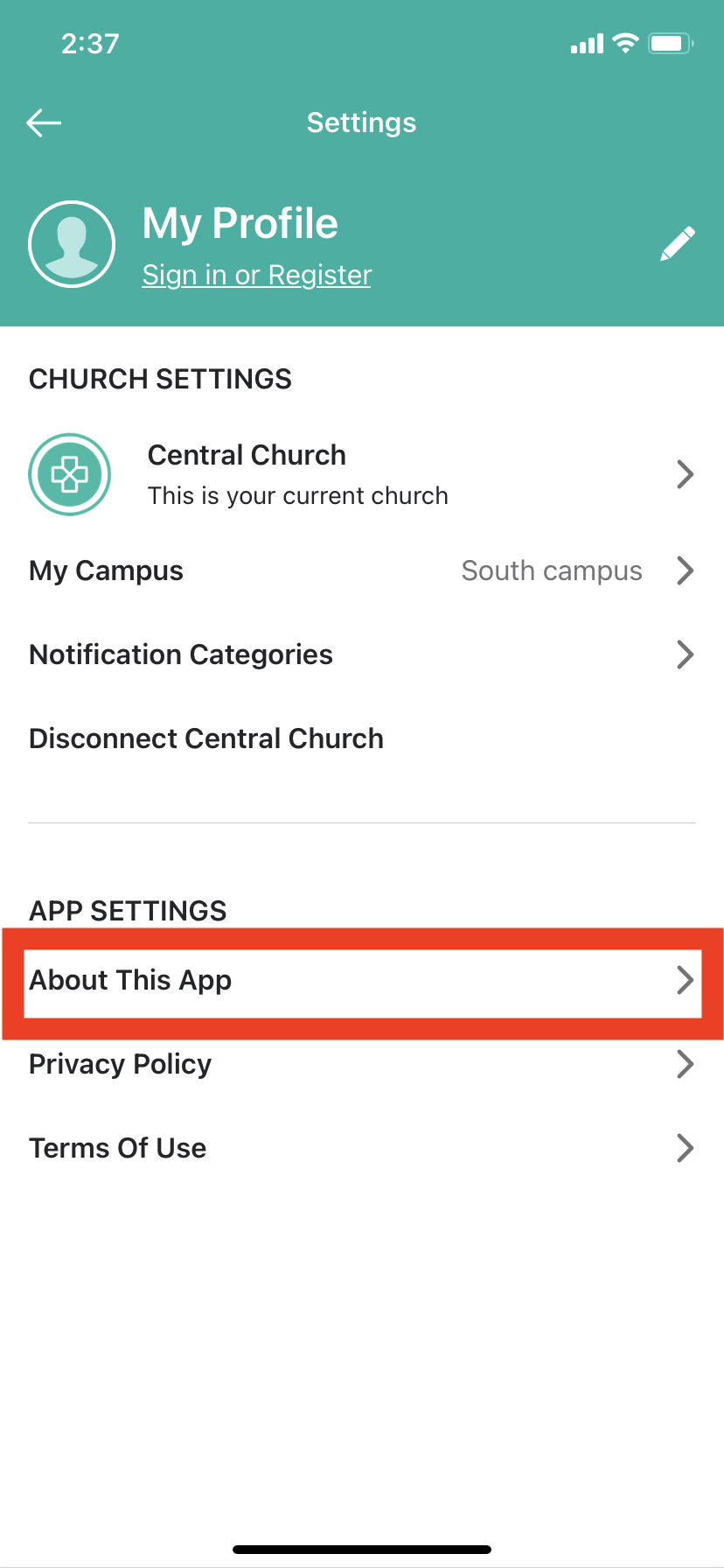 How to Locate the 'About this App' Screen in your App