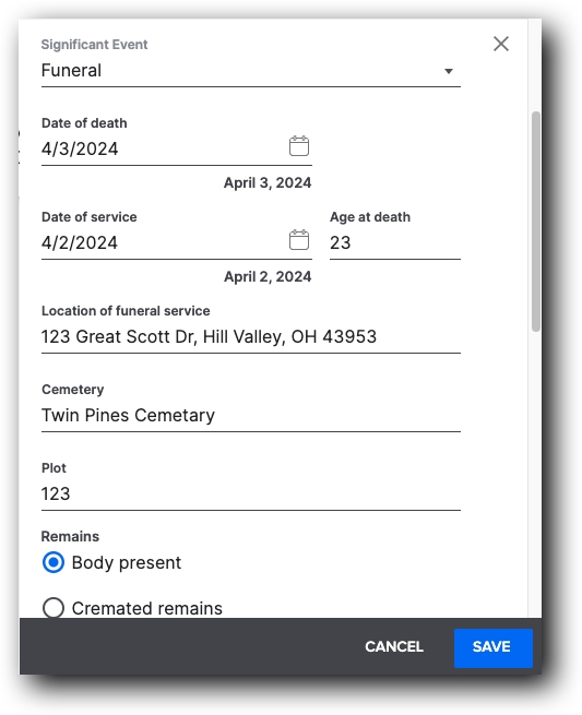 How to Add Funerals and Significant Events to a Profile