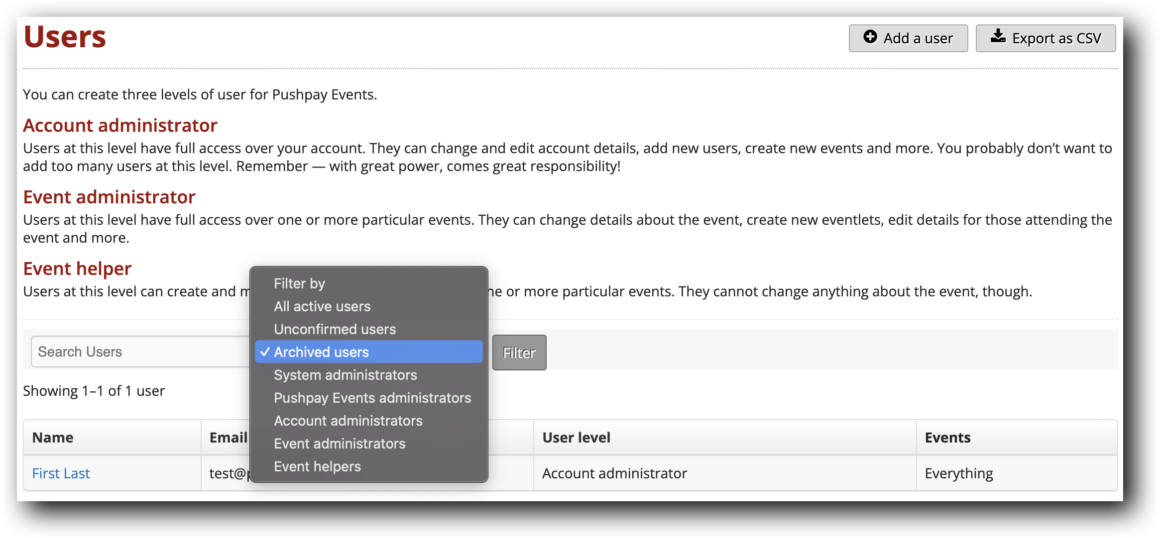 How to Manage Users on Pushpay Events