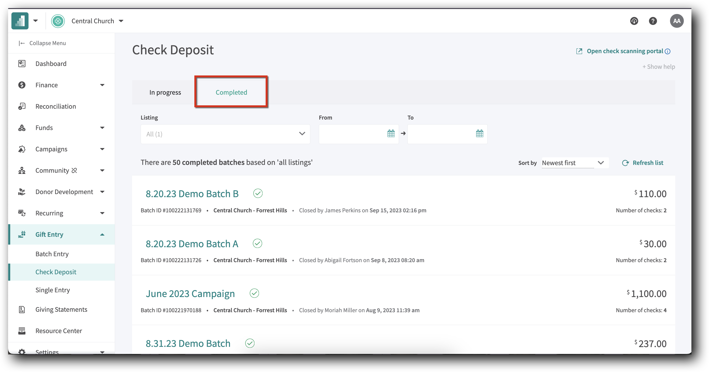 How to Process Checks: Step 4 - Viewing Previous Batches