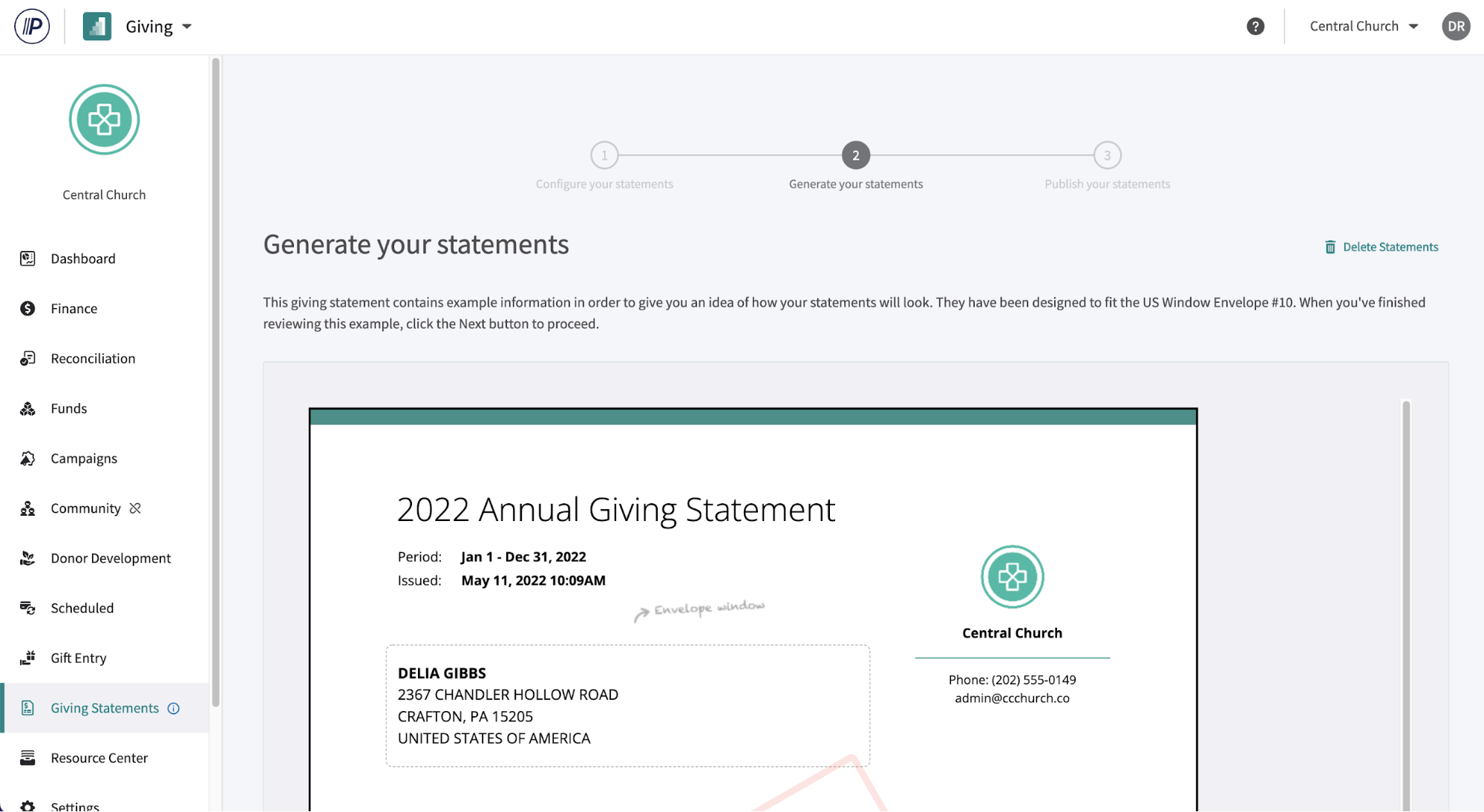 How to Send Giving Statements: Step 2 - Generate