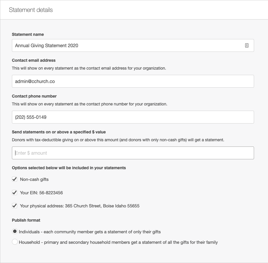 How to Send Giving Statements: Step 1 - Configure