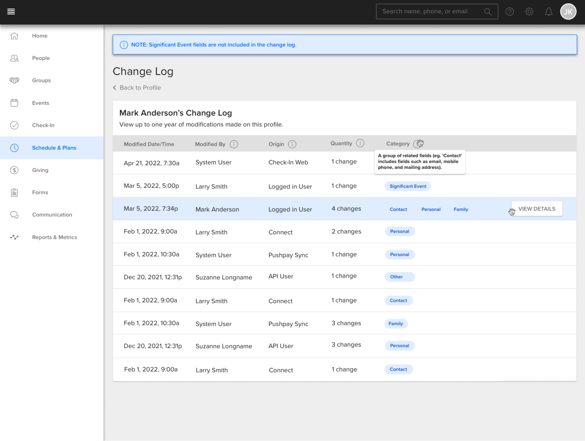 Learning About the Individual Profile Change Log