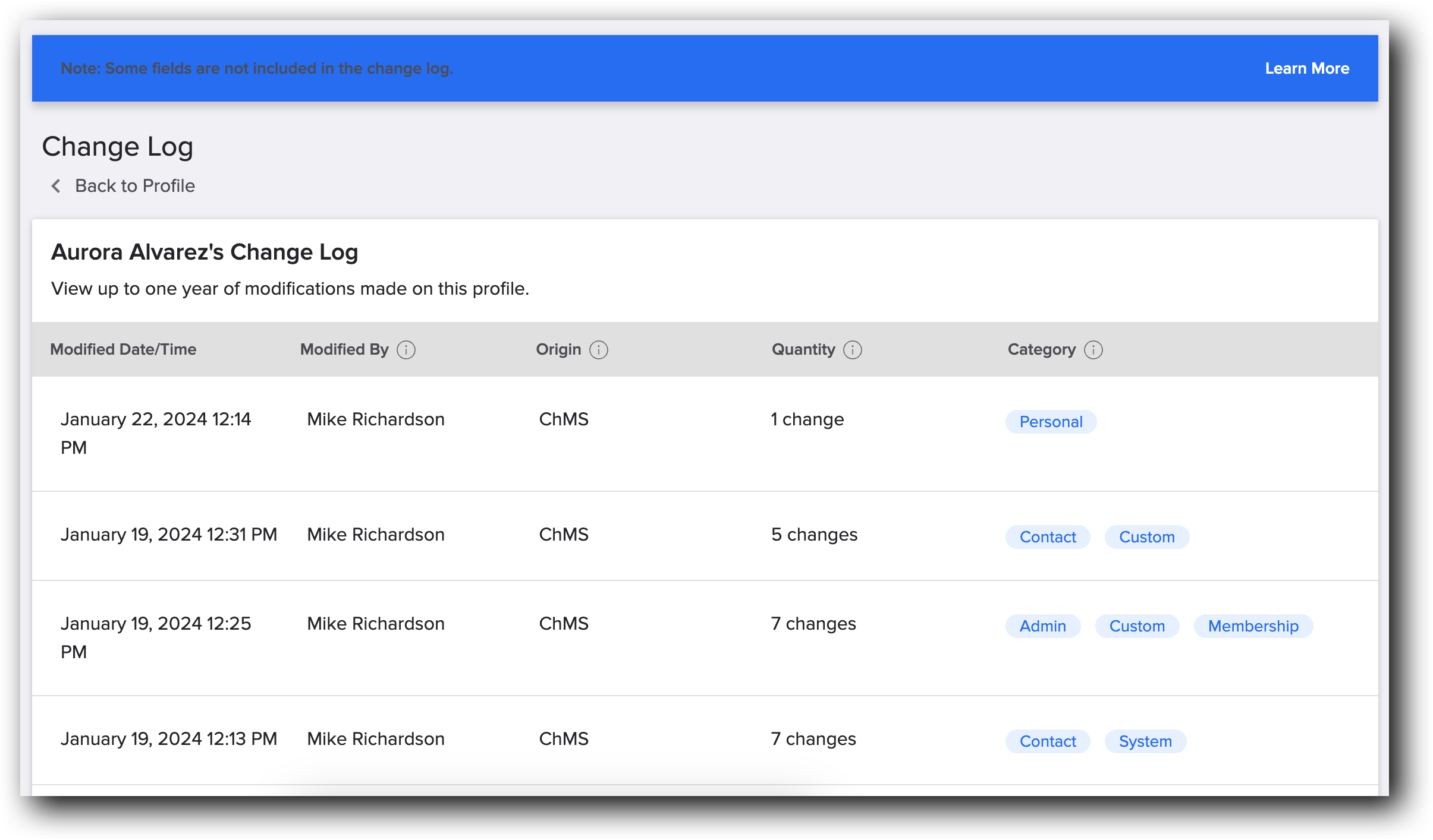 Learning About the Individual Profile Change Log