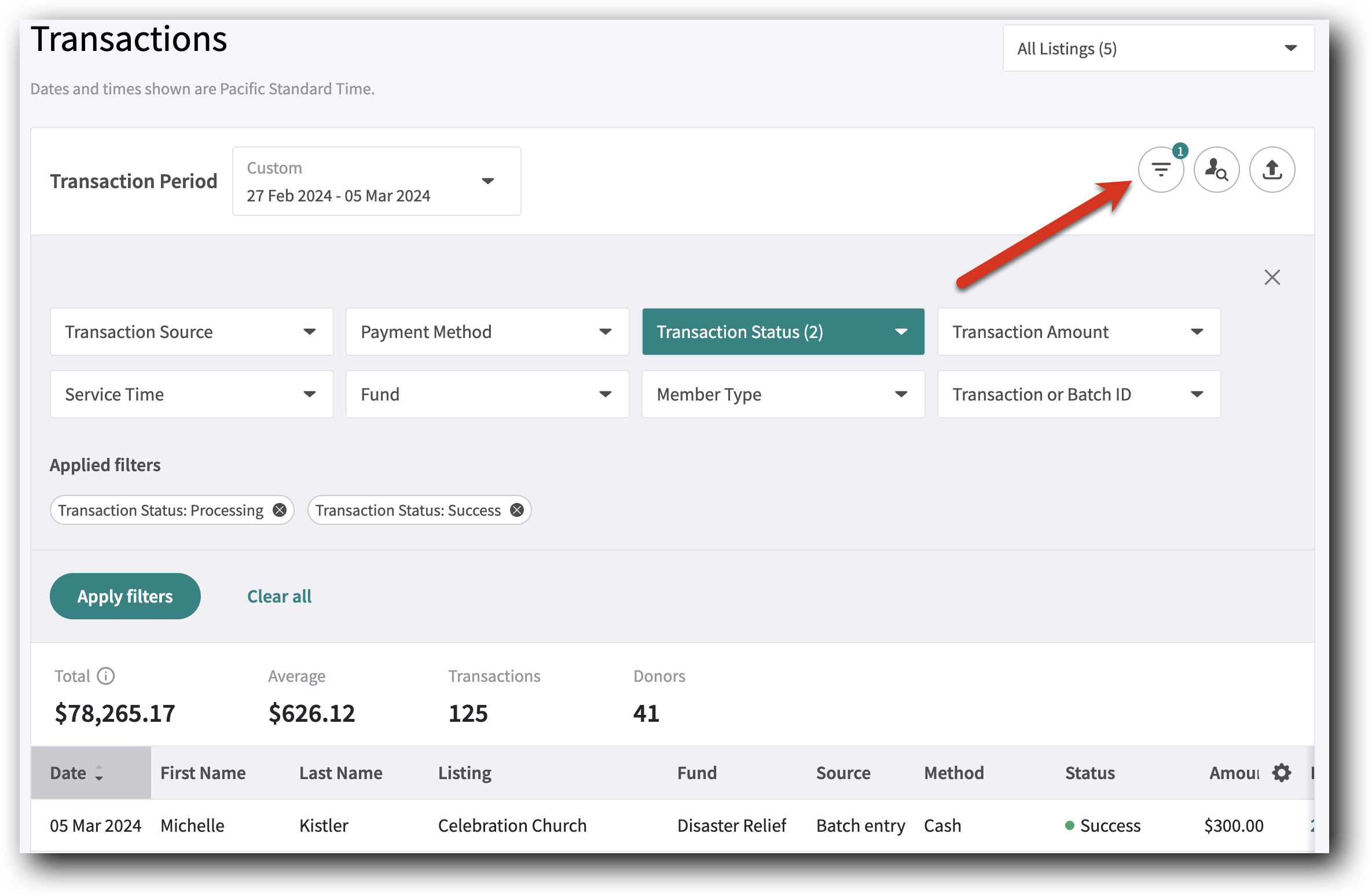 Learning about the Transactions Page