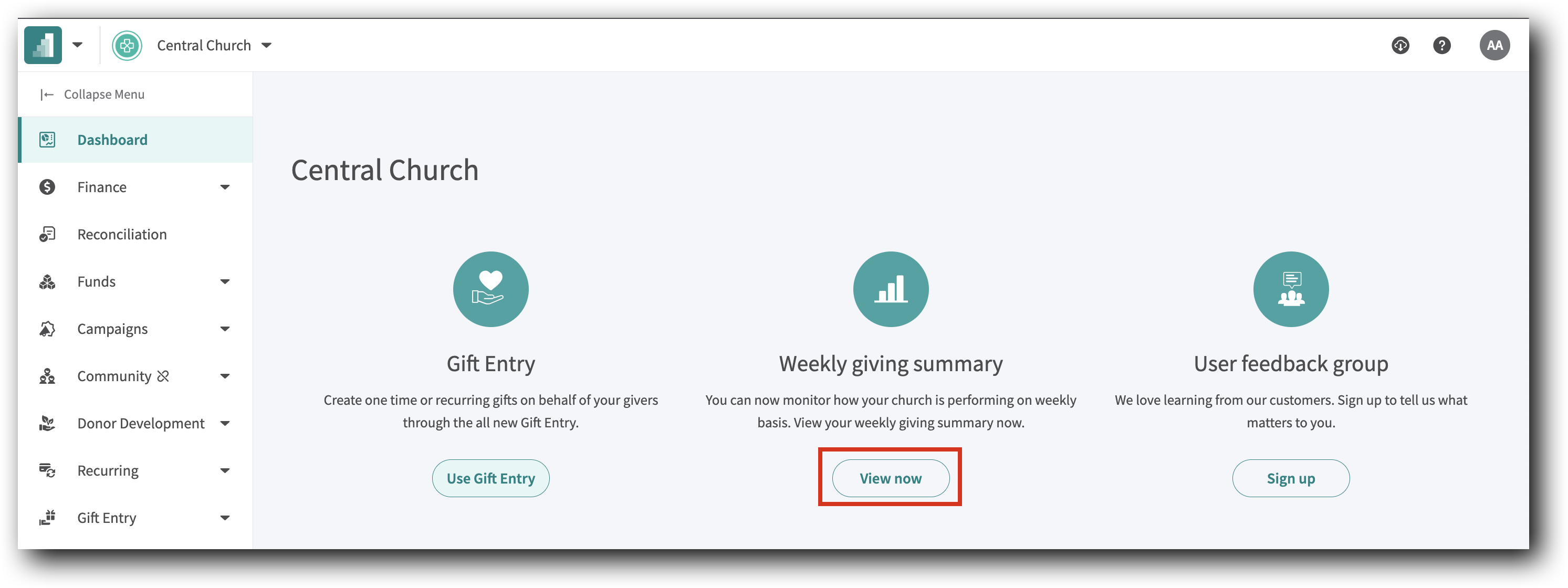 Learning about the Weekly Giving Summary