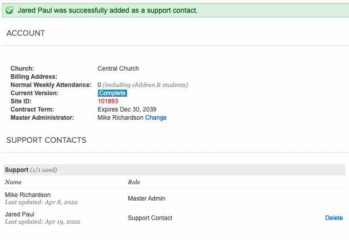 How to Add or Change Support Contacts