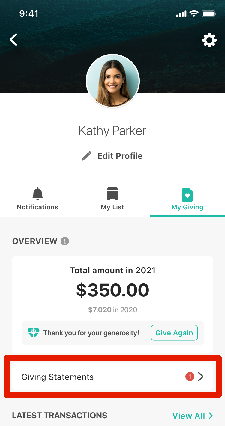 How to View Your Giving Statements in the App